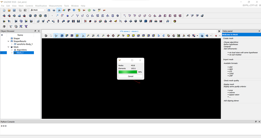 Meshing geometry stops at 98% - Use of the platform - SALOME PROJECT
